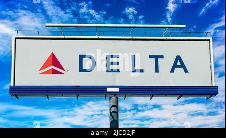 Advertisement billboard displaying logo of Delta Air Lines Stock Photo ...