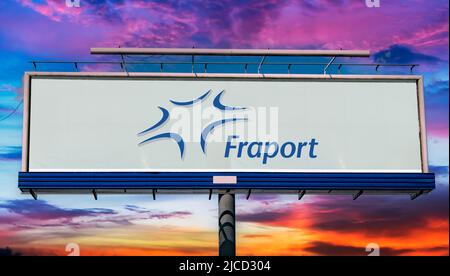 Advertisement billboard displaying logo of Fraport AG Stock Photo - Alamy