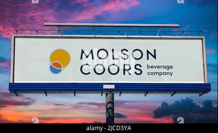 Advertisement billboard displaying logo of The Molson Coors Stock Photo ...