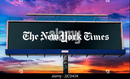 Advertisement billboard displaying logo of The New York Times Stock ...