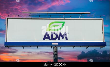 Advertisement billboard displaying logo of ADM Stock Photo - Alamy
