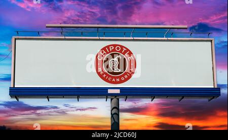 Advertisement billboard displaying logo of Chipotle Stock Photo - Alamy