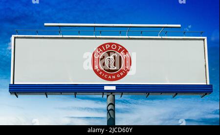 Advertisement billboard displaying logo of Chipotle Stock Photo - Alamy