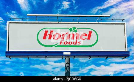 Advertisement billboard displaying logo of Hormel Foods Stock Photo - Alamy