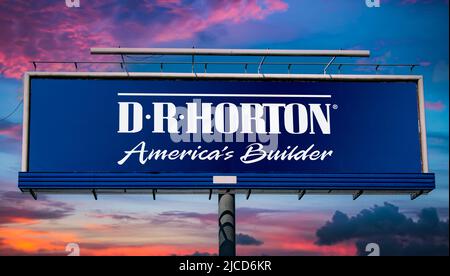 Advertisement billboard displaying logo of D.R. Horton Stock Photo - Alamy
