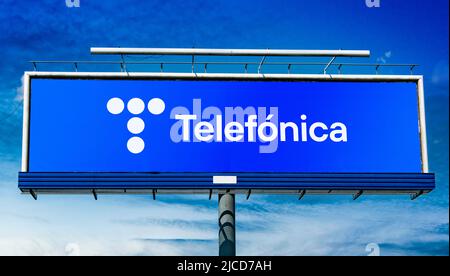 Advertisement billboard displaying logo of Telefonica Stock Photo - Alamy