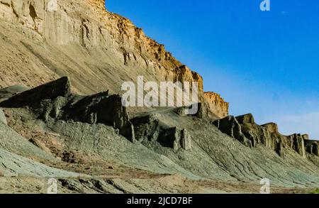 Layered clay and stone geological formations in Canyonlands NP is in ...