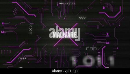 Image of interference over malware text, data processing and computer ...