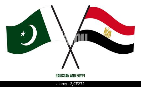 Pakistan flag and Egypt flag waving together on blue sky, two country ...