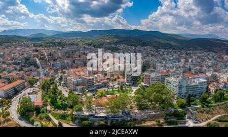 Aerial panoramic view of Veria town. It is a small town in Macedonia ...