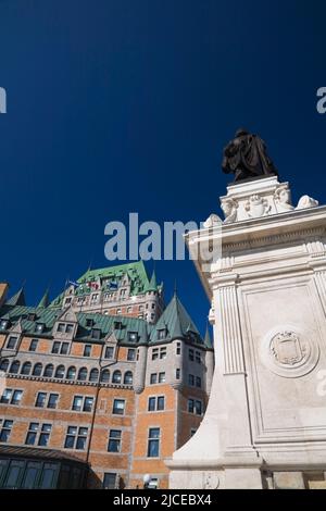 The statue of Champlain in the Upper town of Old Quebec, Canada Stock ...