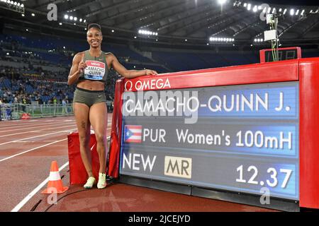 Jasmine Camacho-Quinn (PUR) poses after winning the women's 100m ...