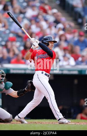 Cleveland Guardians' Steven Kwan bats during a baseball game against ...
