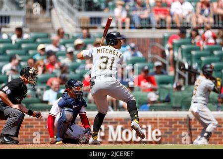 Pittsburgh Pirates right fielder Cal Mitchell (31) waits for the pitch ...