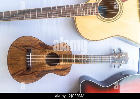 Cebu made guitars of different colors and sizes at a stall in Lapulapu ...