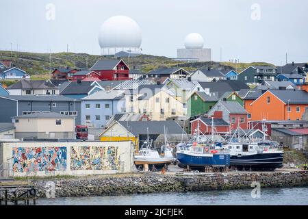 view to the radar station of Vardo, Norway, Vardoya, Finnmark, Vardo ...