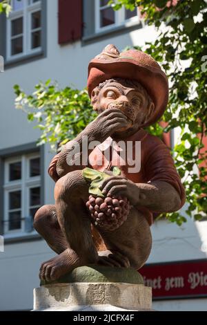 Monkey fountain on Andreasplatz, old town Grossbasel, Basel, Canton of ...
