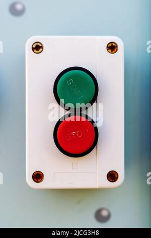 Red and green buttons switch for turn on turn off machine tool ...