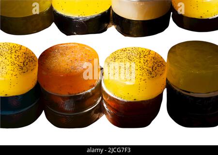 Various isolated homemade bar soaps. Handmade colorful soap, spa bath ...