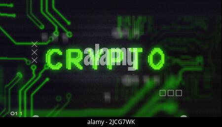 Image of crypto text over data processing on black background. Social ...