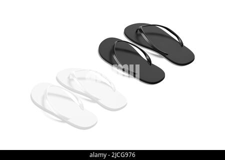 Blank black and white beach slippers mockup, side view Stock Photo - Alamy