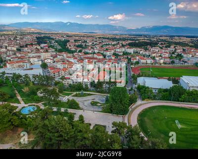 Aerial view over the stadium of Kozani city in Macedonia, Greece Stock ...