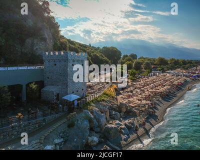 Aerial view over the famous Panteleimonas beach in Pieria, Greece Stock ...