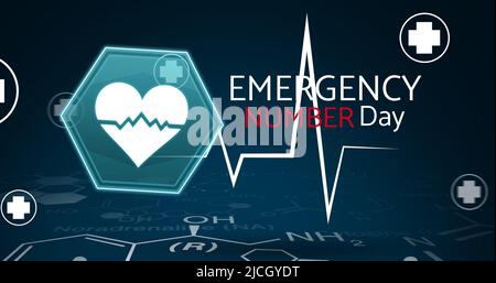 Illustration of emergency number day text and ambulance sign, copy ...