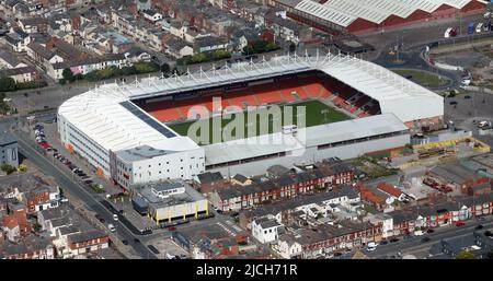 aerial view of Blackpool FC Bloomfield Road football ground, UK Stock ...