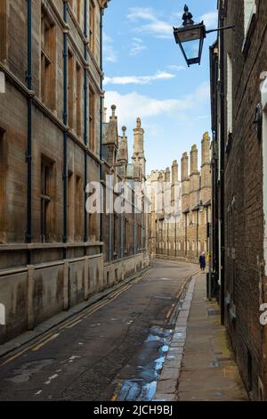 Trinity Lane in Cambridge,UK is famous for it's unusual tudor chimneys ...