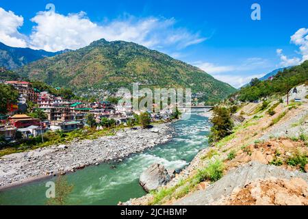 Beas river near Kullu town aerial panoramic landscape, Kullu valley in ...