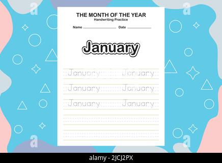 Month name of the year trace and writing practice sheet Stock Vector ...