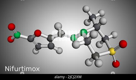 Nifurtimox molecule. It is antiparasitic drug used for the treatment of ...