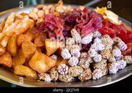 Turkish and Middle East dessert and finger food, assortment of nuts ...