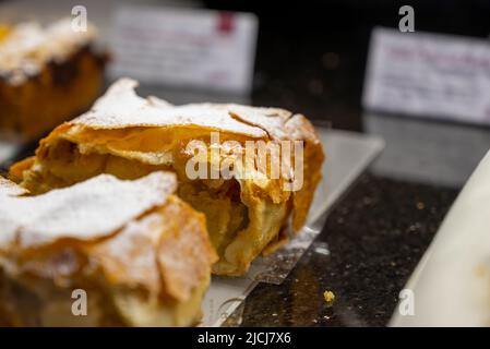 Austrian desserts, puff pastry on display in traditional bakery cafe in ...
