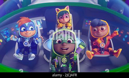 ACTION PACK, from left: Clay (voice: Nevin Kar), Treena (voice: Sydney ...