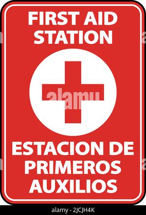 Bilingual First Aid Station Sign on white background Stock Vector Image ...