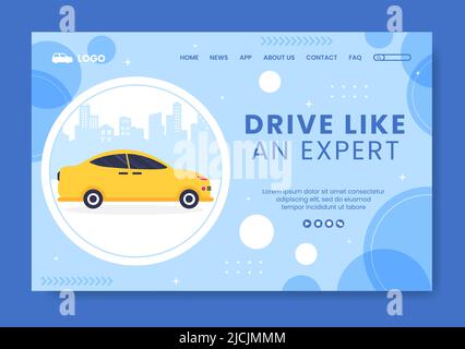 Car Driving School Landing Page Template Social Media Flat Cartoon ...