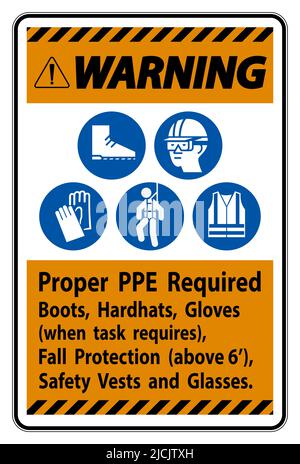 Warning Sign Proper PPE Required Boots, Hardhats, Gloves When Task ...