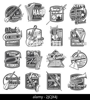 Musical instrument monochrome icons in set collection for design ...