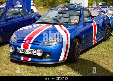 Front View of a Blue, 2004, MG TF, on display at the Deal Classic Car ...