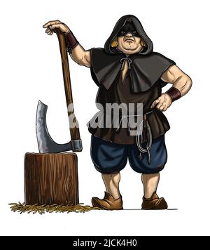 Medieval executioner with an ax. Digital illustration with headsman ...
