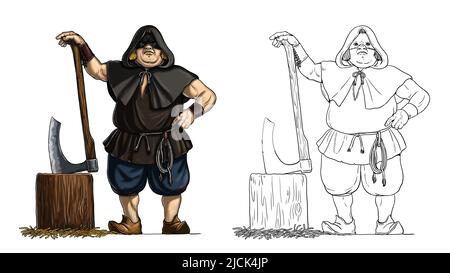 Medieval executioner with an ax. Digital illustration with headsman ...