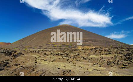 Monotone vulcanic landscape, lava ash sand field, volcano cone, clear ...