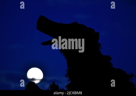 Jurassic moonlight over the Ironbridge Gorge with the moon silhouetting ...