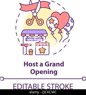 grand opening icon, color, line, outline vector sign, linear style ...