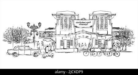 Free hand sketch of Beringharjo market, Yogyakarta city, Indonesia ...