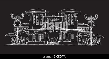 Free hand sketch of Beringharjo market, Yogyakarta city, Indonesia ...