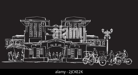 Free hand sketch of Beringharjo market, Yogyakarta city, Indonesia ...