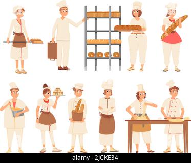 Bakers male and female at work. Characters in different poses Stock ...